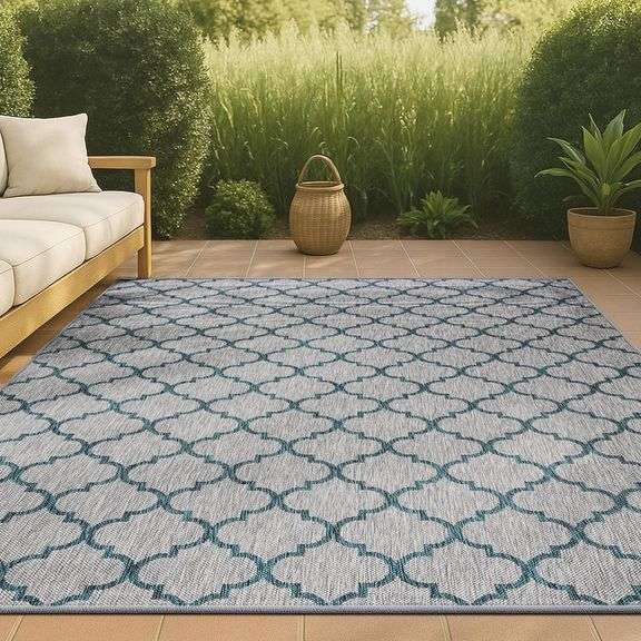 JONATHAN Y - Arabesque Ogee Trellis Gray/Teal 8 ft. x 10 ft. Indoor ...