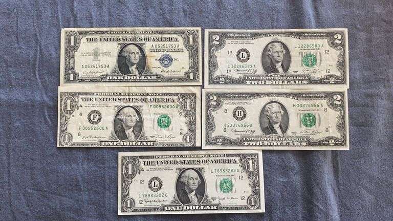 1957 Blue Seal One Dollar Silver Certificate, 1963-B One Dollar Note ...