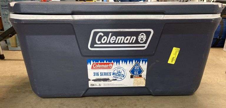 Coleman 316 Series Blue Wheeled Cooler with Handles 120 Quart capacity ...