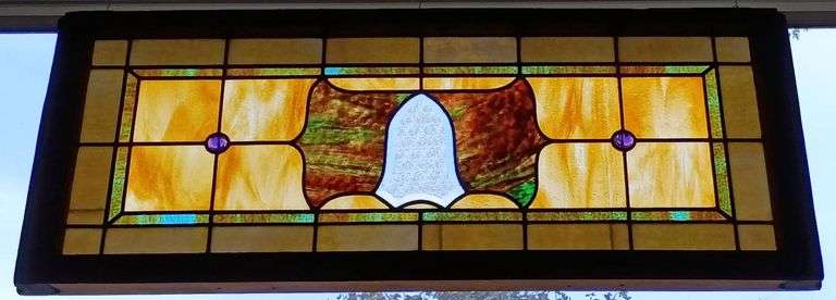 Rectangular Stained Glass Window Panel with Geometric Design 40×24 ...