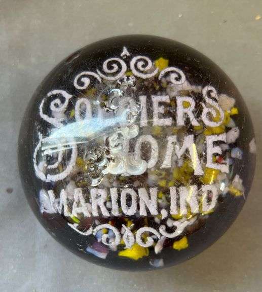 Glass Paperweight with ‘Soldiers Home Marion, Ind’ Inscription, 3 ...