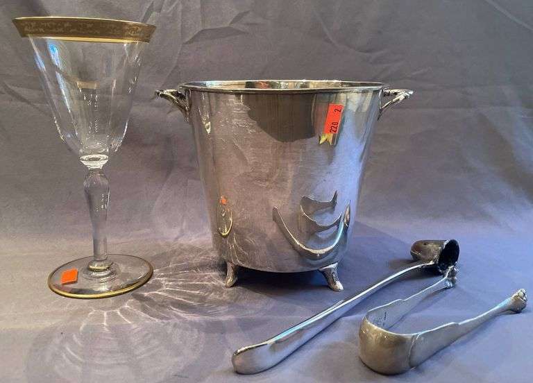 Sterling Silver Ice Bucket with Sterling Tongs, Candle Snuffer, and ...
