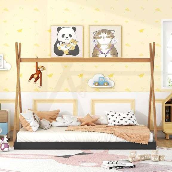 - Full Size Bed Frame Triangle Structure Black+Brown - Metzger Property ...