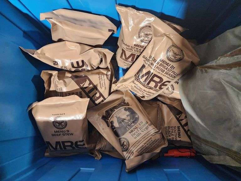 Blue Plastic Tote Containing Assorted MRE Packs - Metzger Property ...