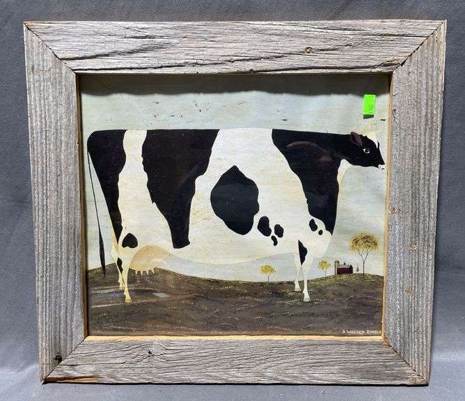 Warren Kimble Cow Painting in Rustic Frame 17”x15” - Metzger Property ...