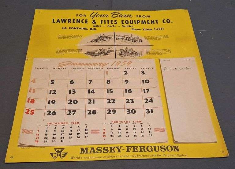1959 Massey-Ferguson Calendar by Lawrence & Fites Equipment Co ...