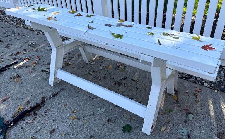White Outdoor Bench with Slatted Design - Metzger Property Services, LLC