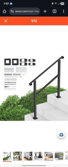 Metal Stair Handrail with Mounting Hardware missing a leg damage on ...