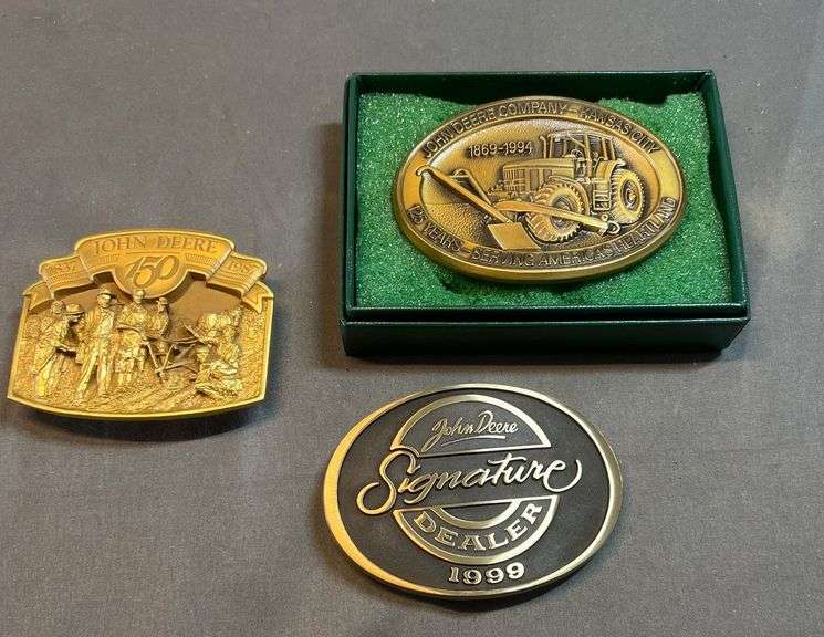 3 John Deere Belt Buckles, Commemorative Designs, 1987, 1989 & 1994 ...