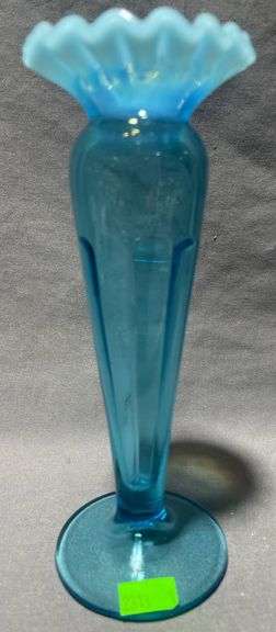 Northwood Lorna Style Blue Glass Bud Vase with Ribbed Pattern and ...