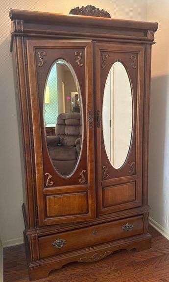 Armoire with Mirrored Doors and Interior Shelves - Metzger Property ...