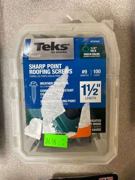 Teks Sharp Point Roofing Screws, #9, 1.5 Inch, Green, Box of 100 ...