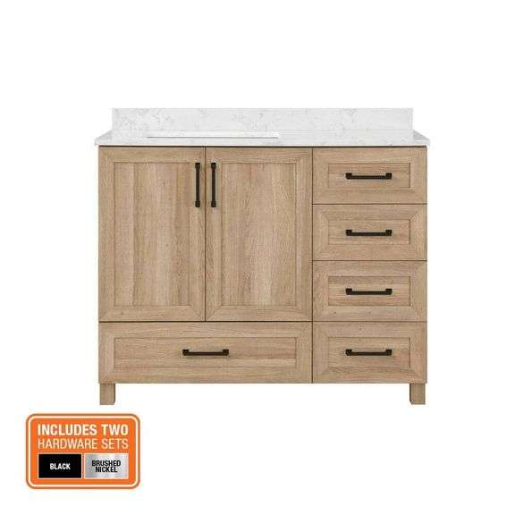 GLACIER BAY - Tobana 42 in. Single Sink Weathered Tan Bath Vanity with ...