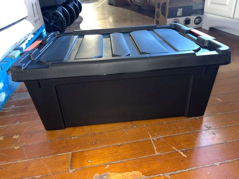 Black Plastic Storage Container with Locking Lid - Metzger Property ...