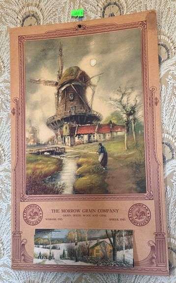 1938 Morrow Grain Company Wabash & Spiker Ind. Calendar with Windmill ...