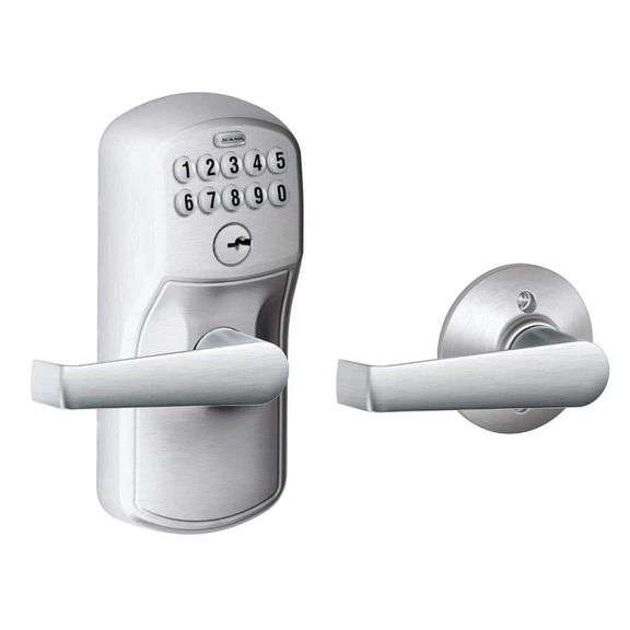 SCHLAGE - Plymouth Satin Chrome Electronic Keypad Door Lock with Elan ...