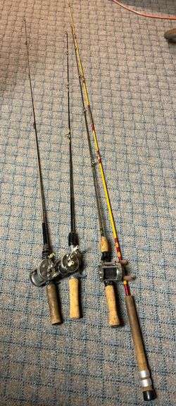 4 Fishing Rods w/ 3 Reels Inc. Shakespeare Wonderod, Pflueger Supreme ...