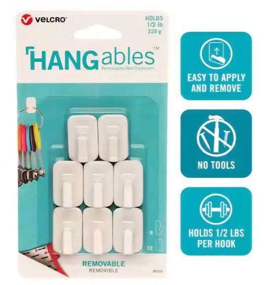 Velcro Brand HANGables Removable Wall Fasteners, 16 Hooks (2 Packs ...