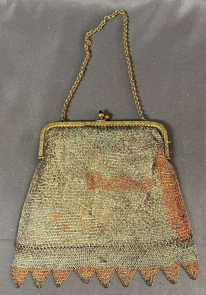 EA Bliss Style Metal Mesh Purse with Chain Handle and Ornamental Clasp ...