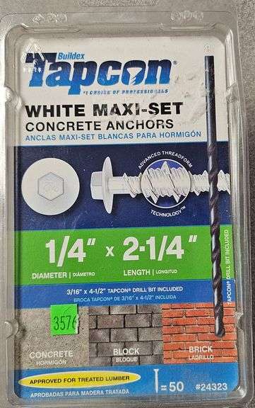 Tapcon Maxi-Set Concrete Anchors with Drill Bit, 1/4 in. x 2-1/4 in ...
