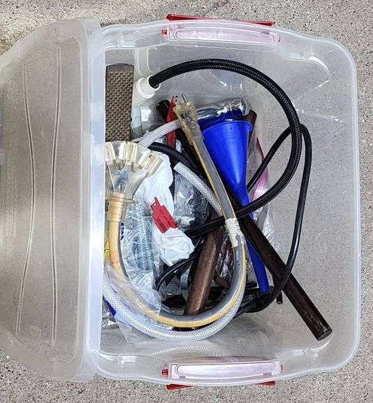 Plastic Storage Bin Containing Various Tubing, Hardware, and Components ...