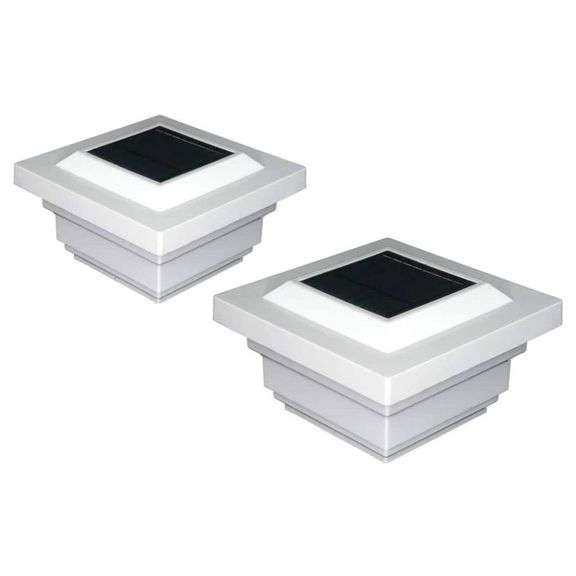 CLASSY CAPS Regal4in.x4in. Outdoor White Vinyl LED Solar Post Cap (2 ...