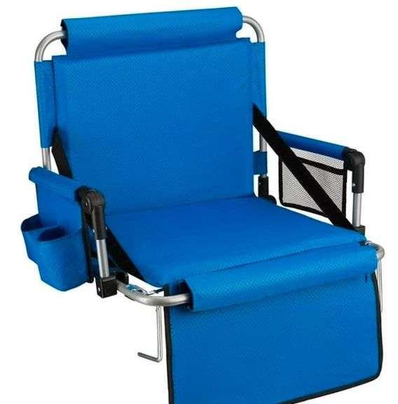 Foldable Blue Stadium Seat with Padded Backrest, Armrest, Pockets, and ...