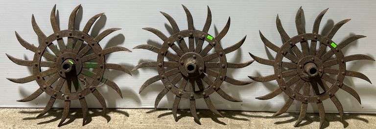 3 Metal Rotary Hoe Wheels with Curved Tines 19” - Metzger Property ...