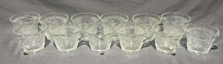 12 Clear Pressed Glass Cups with Floral and Lace Patterns, 2.5” x 3.5 ...