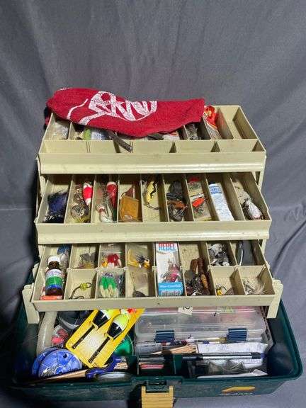 Plano Plastic Tackle Box with Fishing Equipment Inc. Lures, Hooks and ...