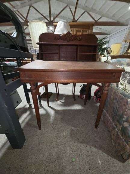 Folding Writing Desk with Ornately Carved Backboard and Built-In ...