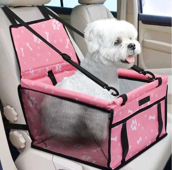 Pink Pet Car Booster Seat with Bone and Paw Motif Small & Medium Dogs ...
