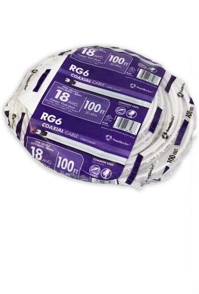 Southwire RG6 Coaxial Cable, 18 AWG, 100 ft, Copper Clad Steel, White ...