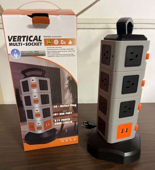 Vertical Multi-Socket Power Tower with 14 Outlets and 4 USB Ports ...