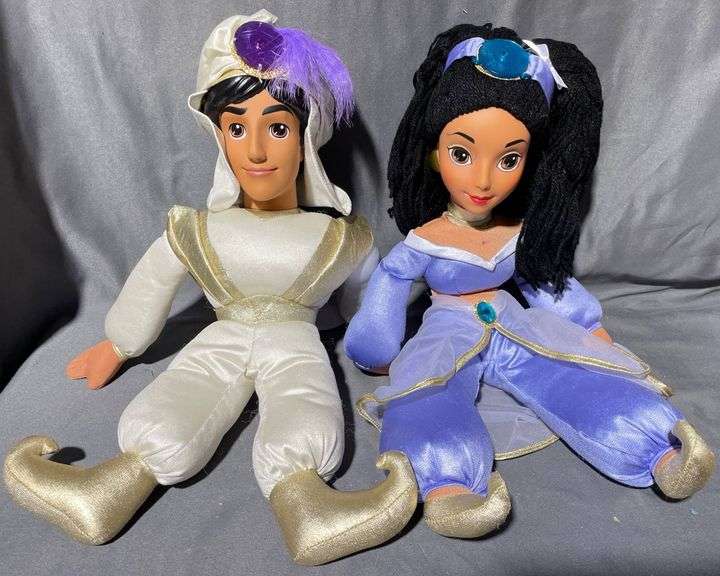 Disney Aladdin and Jasmine Cloth Dolls in Embroidered Outfits with ...