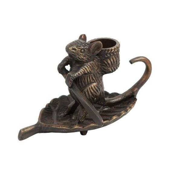 - 5 in. Tall Brass Vintage Style Intrepid Mouse Candle Holder - Metzger ...