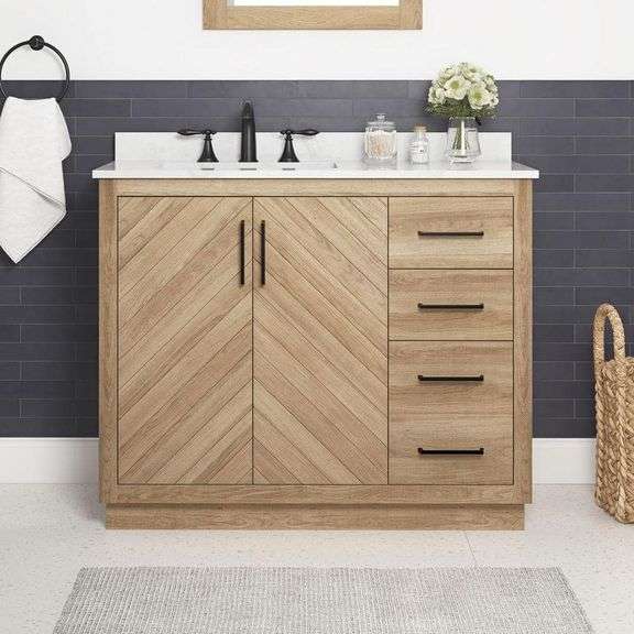 GLACIER BAY - Huckleberry 42 in. Single Sink Weathered Tan Bath Vanity ...