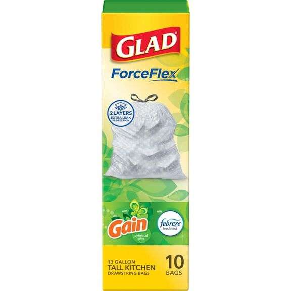 GLAD - 8 Packs (10 Count) 13 Gal. ForceFlex Tall Kitchen Drawstring ...