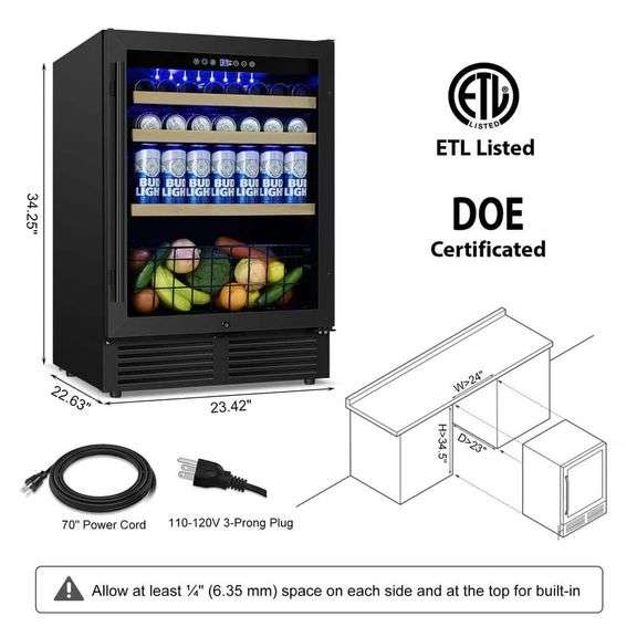 TITTLA - 24 in. Single Zone 210 Plus Cans Beverage Refrigerator in ...