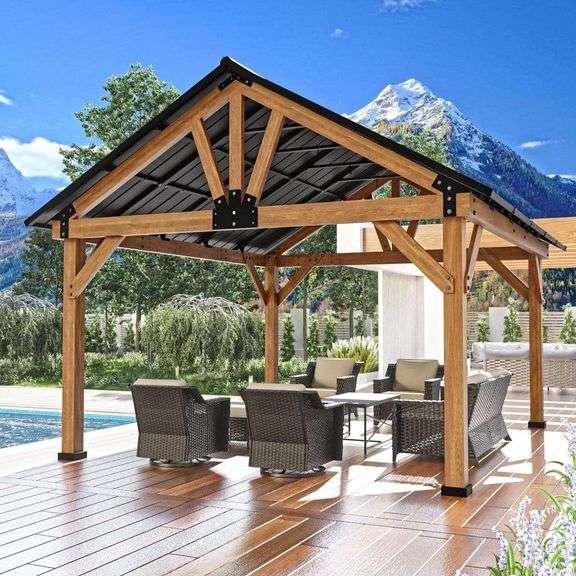 JOYSIDE - 15 ft. x 13 ft. Solid Cedar Wood Outdoor Patio Hardtop Gazebo ...