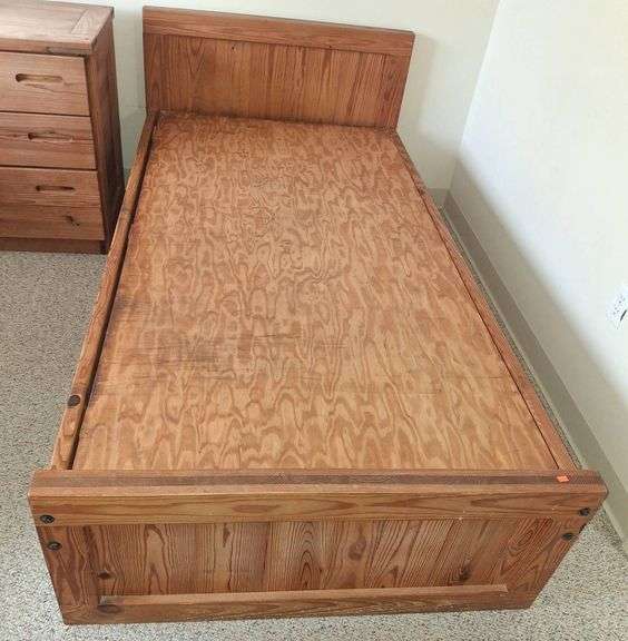 Twin-Size Solid Pine Bed Frame with Panel Details - Metzger Property ...