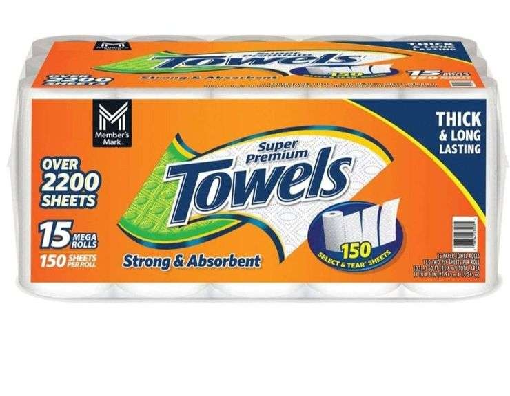 Member’s Mark Super Premium Towels, 15 Mega Rolls, 2-Ply, 150 Sheets ...