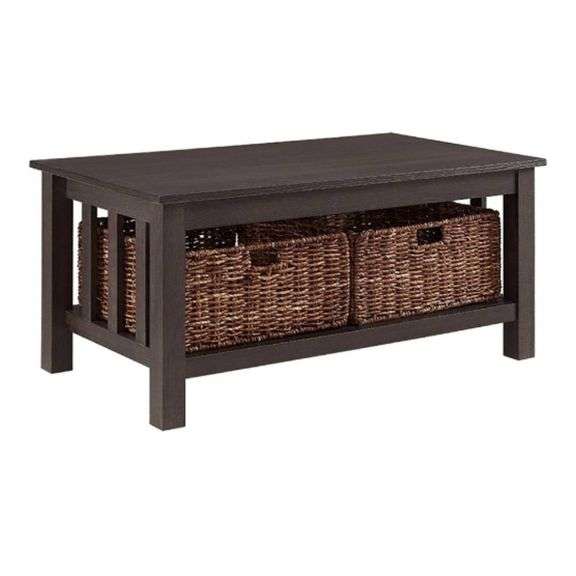 Walker Edison 40″ Wood Storage Coffee Table with Totes in Espresso ...