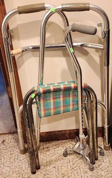 Mobility Aids Inc. Folding Walker, Quad Cane, and Portable Chair ...