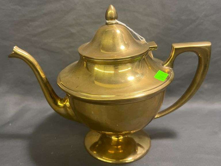 Brass Colored Dirigold Teapot with Lid, 9.5” x 6.5” - Metzger Property ...