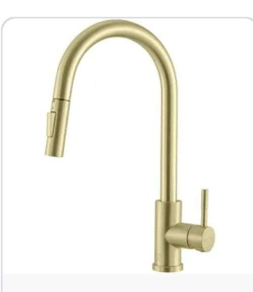 Gold-Tone Single-Handle Pull-Down Kitchen Faucet and soap dispenser ...