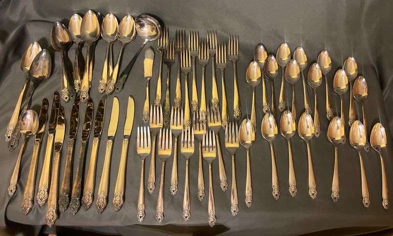 Prestige Plate Flatware with Floral Handles and Stainless Elements Inc ...