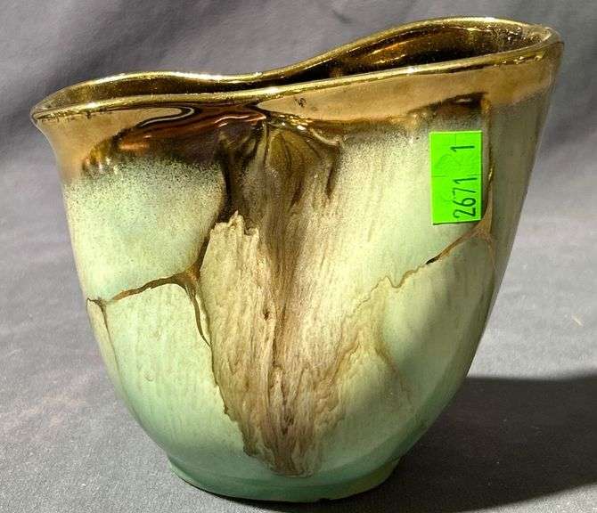 Glazed Pottery Vase with Wavy Rim and Germany Mark 5”x4.5” - Metzger ...
