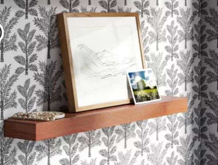24-Inch Floating Shelf with Walnut Wood Finish and Hidden Rod Bracket ...