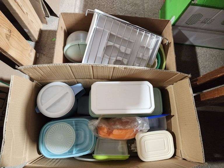 Plastic Storage Containers and Metal Dish Rack - Metzger Property ...
